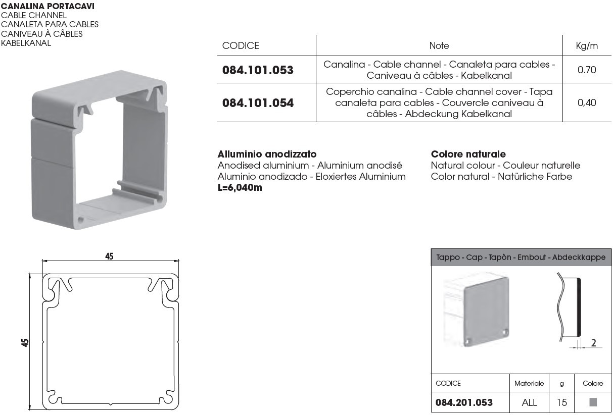 45mmX45mm Cable Channel Aluminium Extrusion-100mm - (084.101.053-100mm)